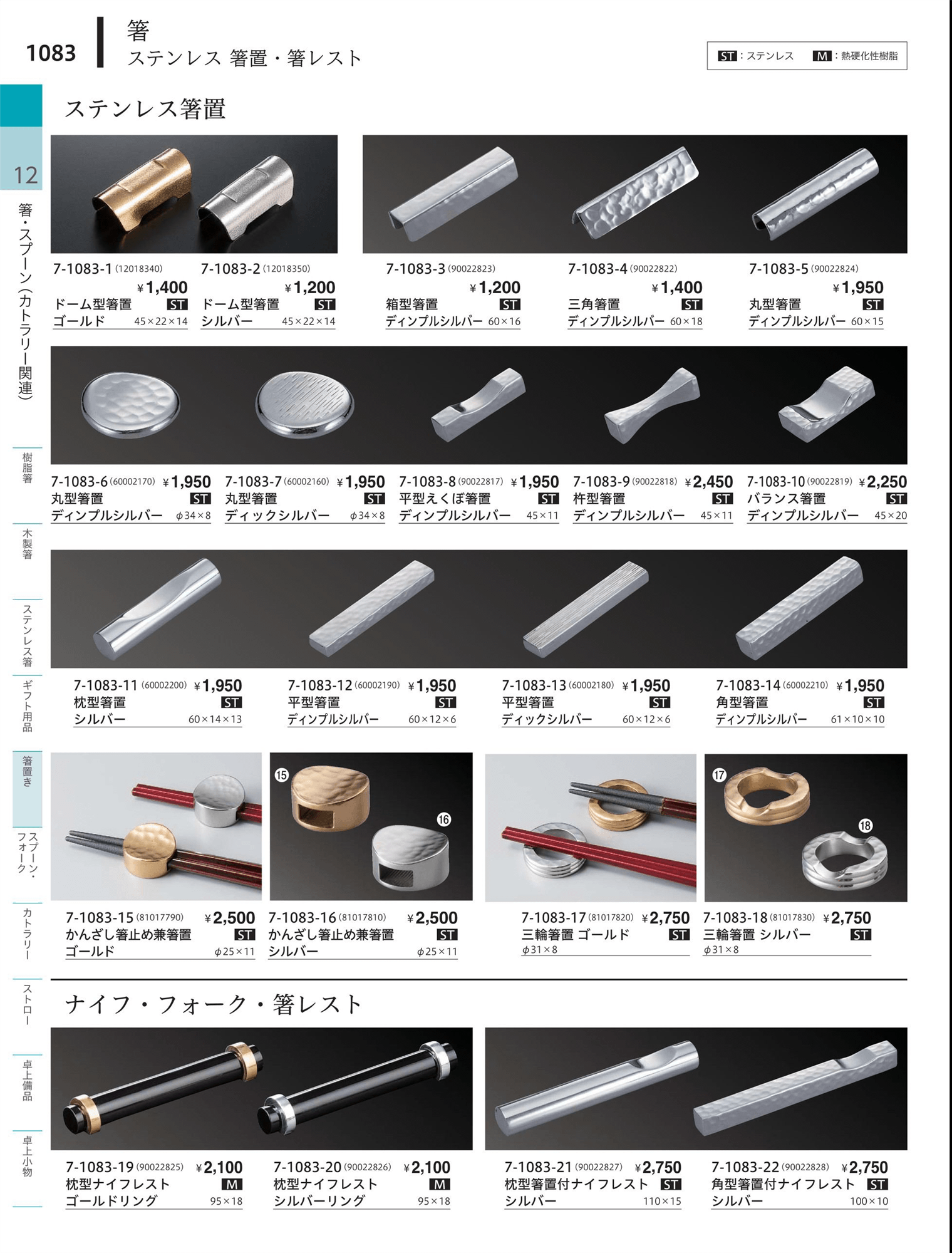 No.7-1083-3ｽﾃﾝ箱型箸置 ﾃﾞｨﾝﾌﾟﾙ掲載ページ-業務用食器カタログ「やすらぎvol.34」